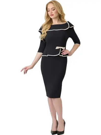 Unique Vintage Peplum Suit Pencil Dress - Black & White