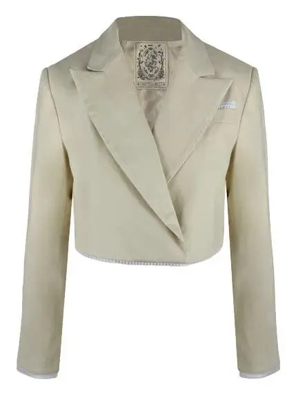 CONTESSA MILLS Morgaine Cropped Blazer With Lace Trim - Beige