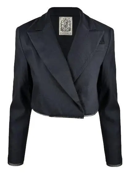 CONTESSA MILLS Morgaine Cropped Blazer With Lace Trim - Black