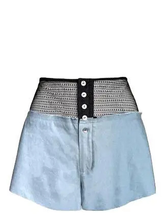 CONTESSA MILLS Laissez High-waisted Linen Shorts - Blue