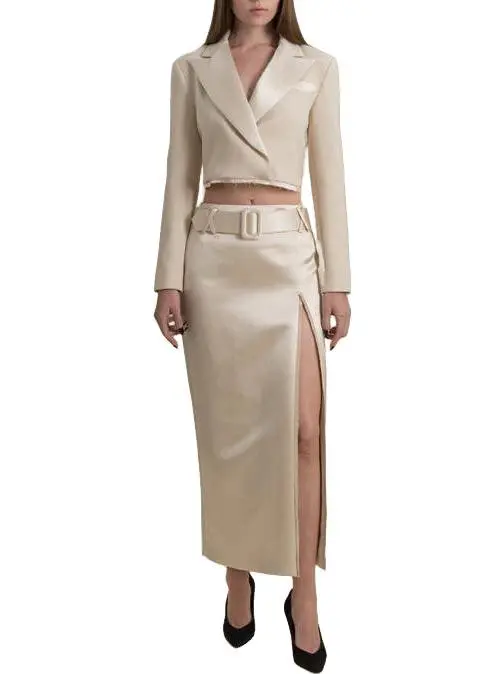 CONTESSA MILLS Mid-rise Sateen Skirt With Belt And Slit - Champagne