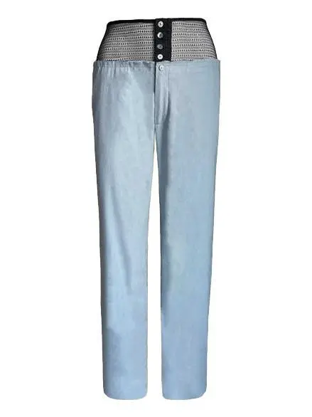 CONTESSA MILLS High-waisted Stretch Linen Trousers - Blue
