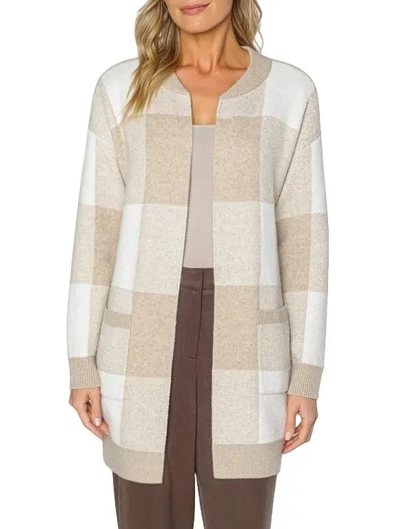 Matty M. Eiffel Check Cardigan - Heather Taupe
