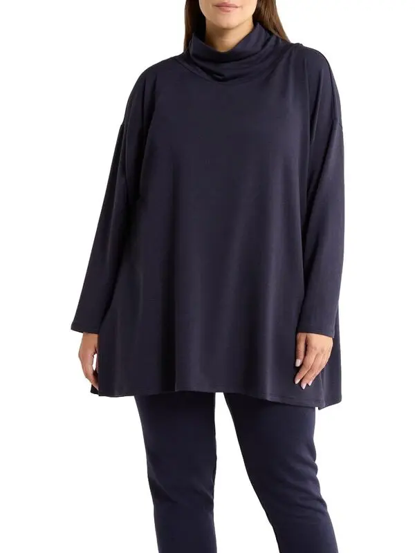 Eileen Fisher Draped Turtleneck Tunic - Ink