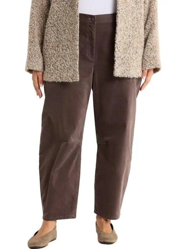 Eileen Fisher Stretch Organic Cotton Ankle Barrel Leg Trousers - Rye