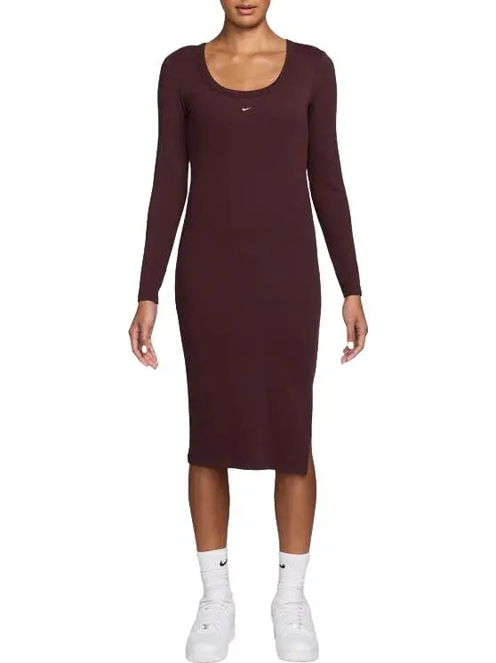 Nike Sportswear Chill Knit Long-sleeve Body-con Dress - Burgundy/sail