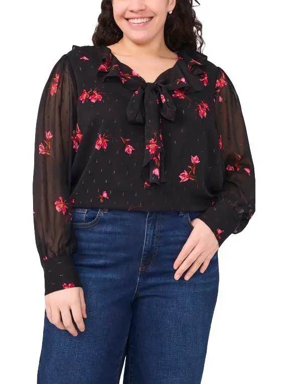 CECE DUPRAZ Floral Metallic Fleck Blouse - Rich Black