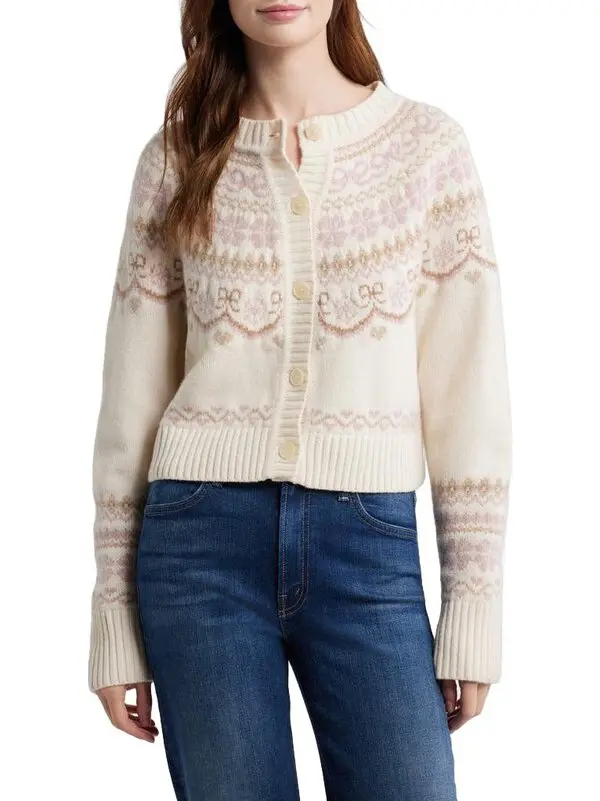 LoveShackFancy Shantae Fair Isle Merino Wool Cardigan - Pink Champagne