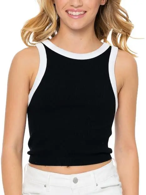MALIBU SUGAR Contrast Trim Sleeveless Top - Black & White