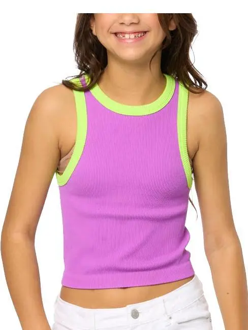MALIBU SUGAR Contrast Trim Sleeveless Top - Grape Ice & Lemon Lime