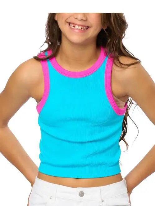 MALIBU SUGAR Contrast Trim Sleeveless Top - Neon Blue & Neon Fuchsia