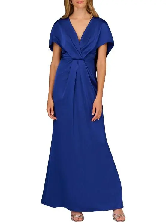 Aidan Mattox Crepe & Satin Mermaid Gown With Bow Back - Royal Sapphire