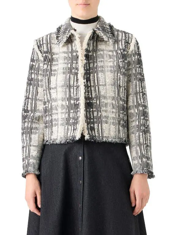 Akris Fringe Trim Tweed Jacket - Black-ivory