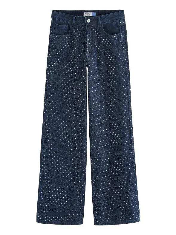 NEXT High Waist Diamante Straight Leg Jeans - Blue