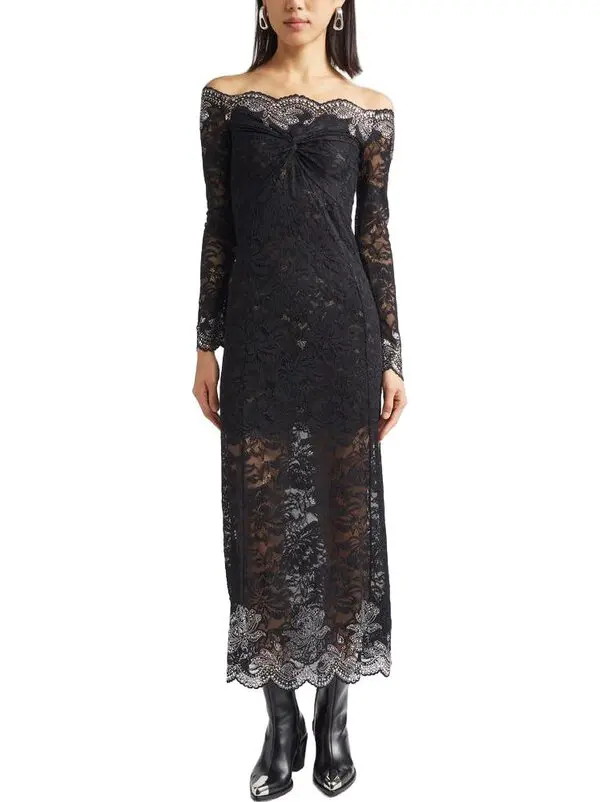Rabanne Twist Front Off-the-shoulder Lace Midi Dress - Black