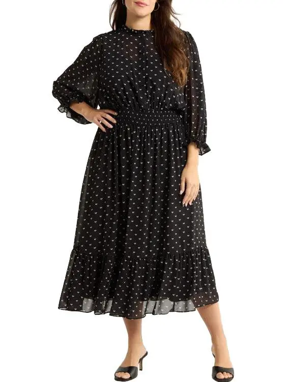 SUGARLIPS Irene Rosaly Bow Print Dress - Black-white