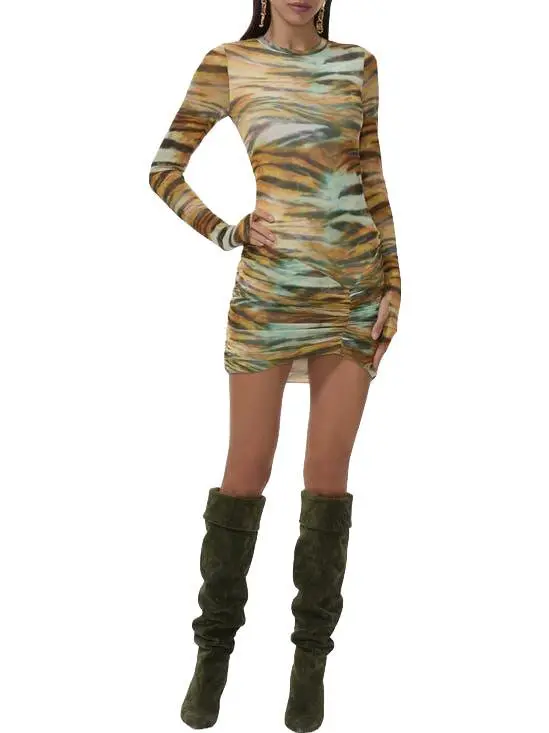AFRM Abstract Print Long Sleeve Minidress - Citron Tiger