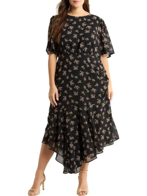 SUGARLIPS Kim Balboa Floral Dress - Black-multi