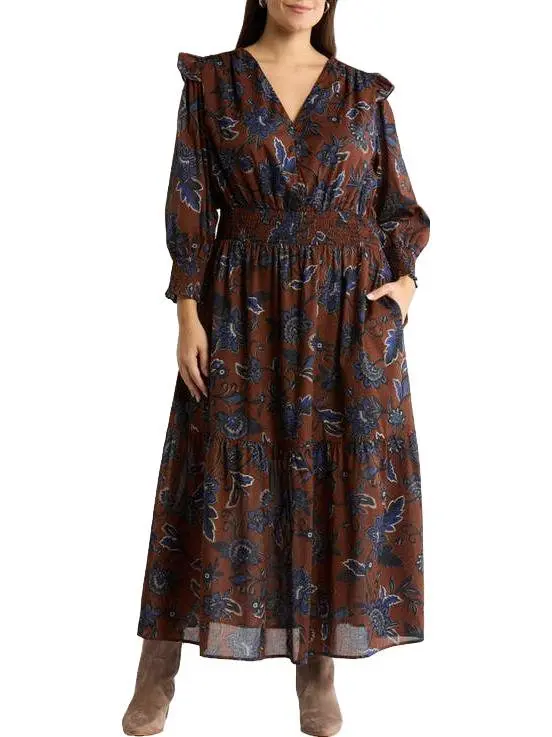 SUGARLIPS Marlina Floral Print Maxi Dress - Brown-blues