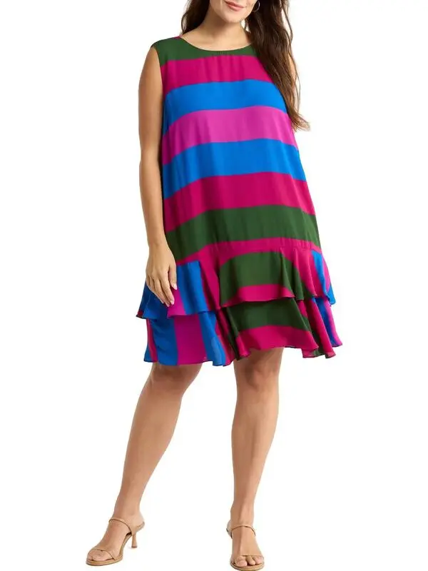 SUGARLIPS Striped Sleeveless Shift Dress - Magenta-multi