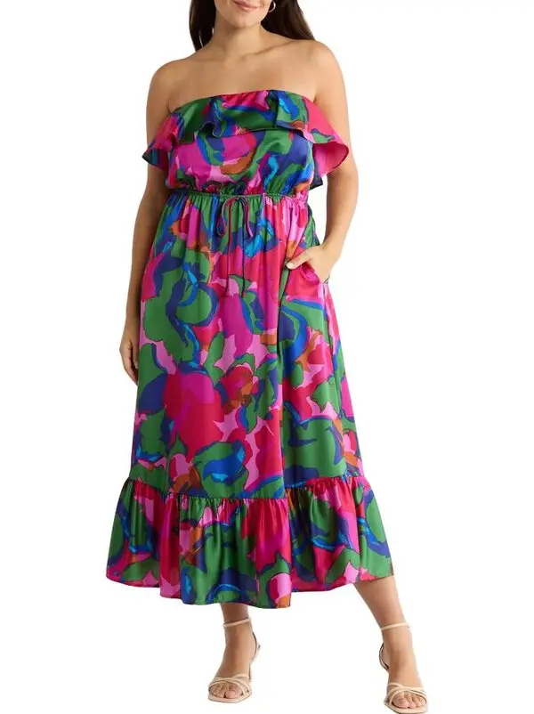 SUGARLIPS Paige Floral Print Midi Dress - Magenta-multi