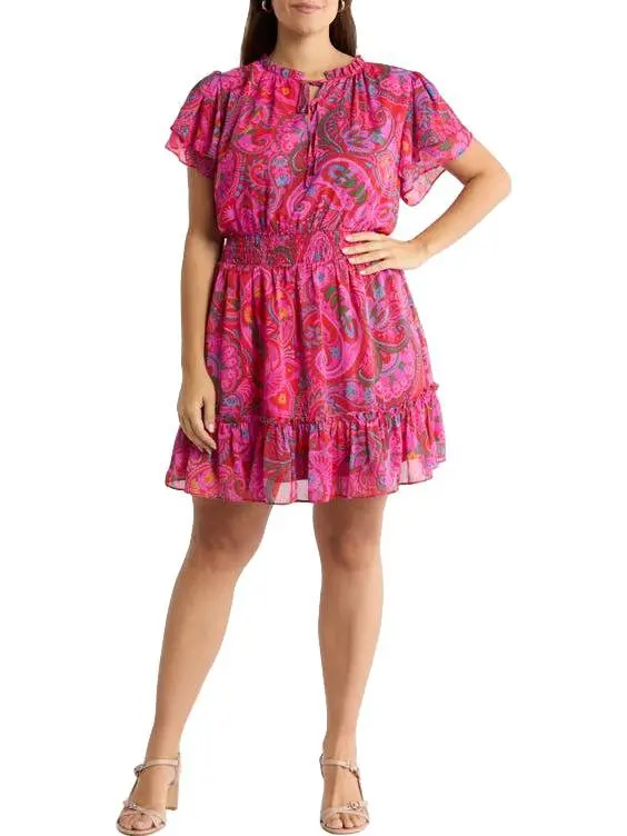 SUGARLIPS Floral Print Ruffle Dress - Fuchsia Multi