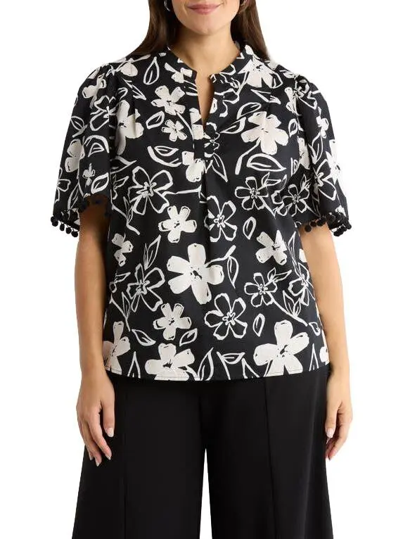 SUGARLIPS Kianza Floral Cotton Top - Black-white