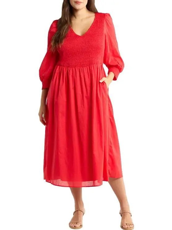 SUGARLIPS Zelda Smocked Maxi Dress - Red