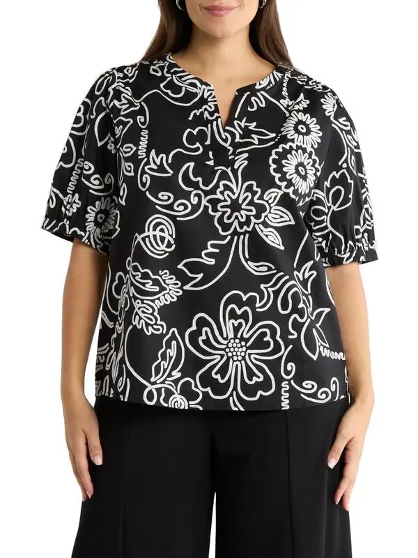 SUGARLIPS Haylie Floral Cotton Top - Black-white-muli