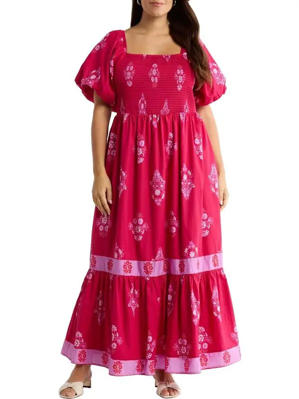 SUGARLIPS Mercer Floral Print Smocked Maxi Dress - Berry