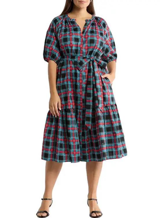 SUGARLIPS Plaid Cotton Midi Dress With Tie Waist - Multi-plaid