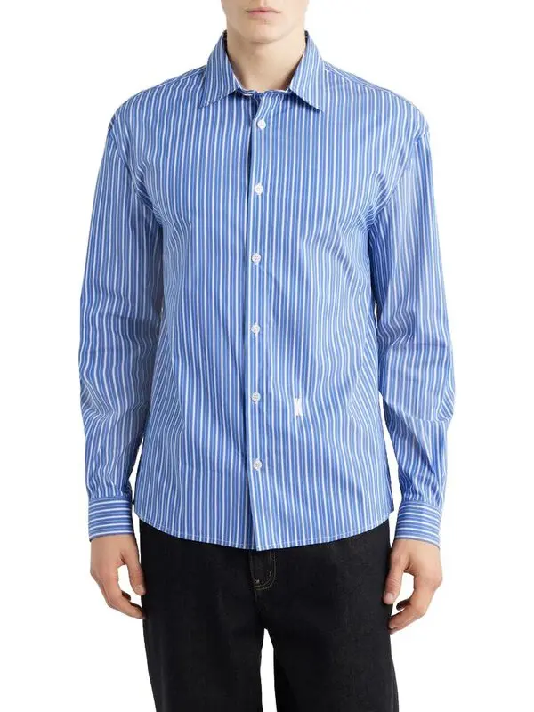 KROST Regular Fit Bold Stripe Stretch Cotton Blend Button-up Shirt - Strong Blue