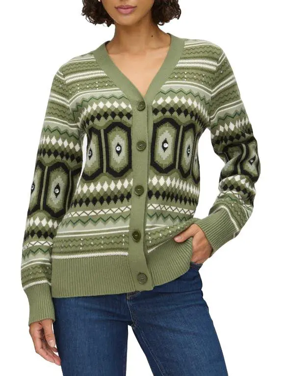 ALIGNE Federika Embellished Fair Isle Cardigan - Green