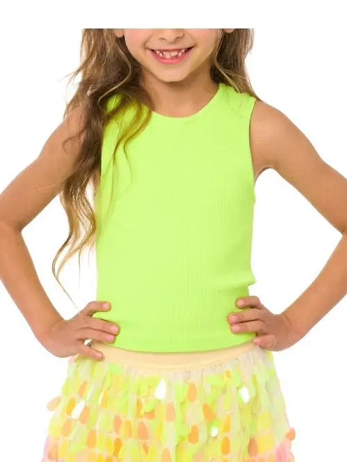 MALIBU SUGAR Ribbed Crop Tank Top - Lemon Lime