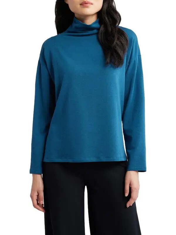 Eileen Fisher Funnel Neck Boxy Top - Atlantis