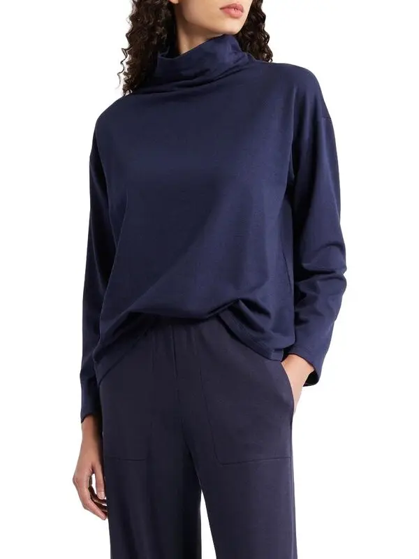 Eileen Fisher Funnel Neck Boxy Top - Ink