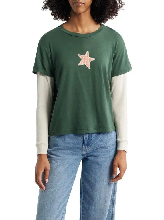 Daydreamer Appliqué Star Layered Long-sleeve T-shirt - Deep Green