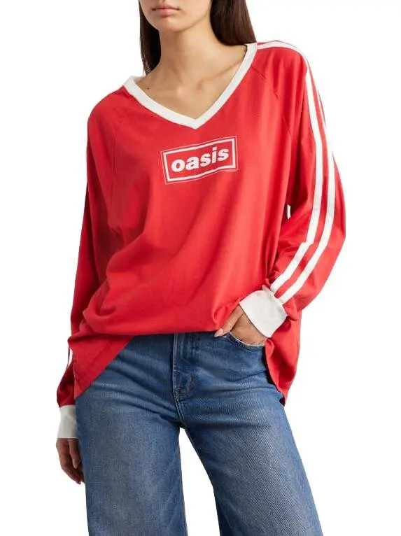 Daydreamer Oasis Long Sleeve Graphic T-shirt - Fire Red