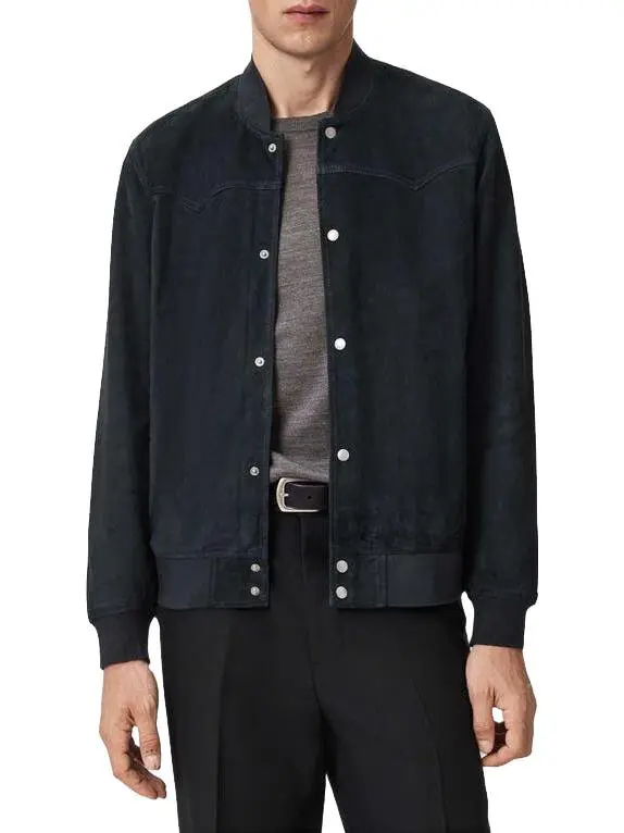 ALLSAINTS Stafford Suede Bomber Jacket - Phantom Blue