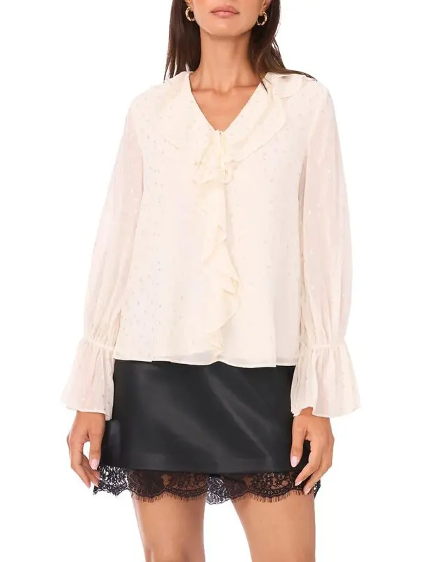 Vince Camuto Double Ruffle V-neck Top - Birch