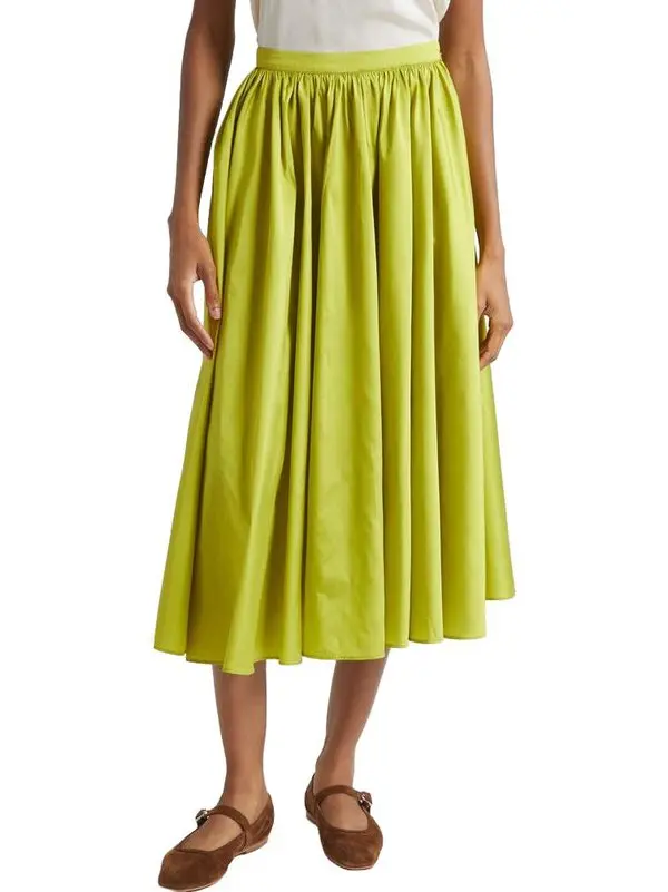 Mille Ayla Pleated Midi Skirt - Chartreuse Taffeta