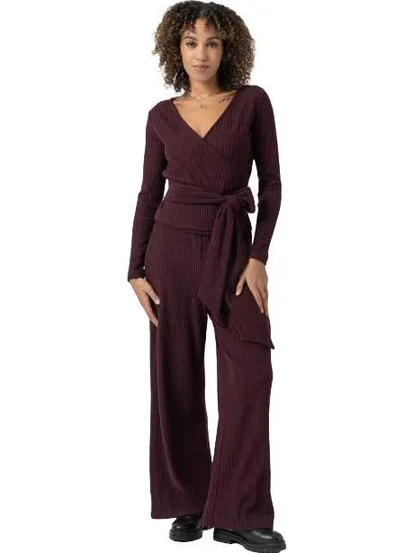 SAINT + SOFIA Victory Rib Wide Leg Pant - Burgundy