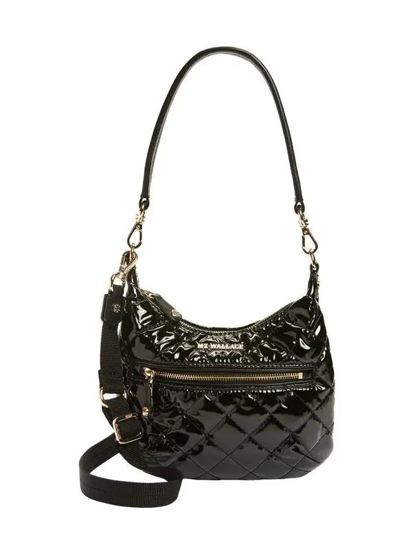 Mz Wallace Mini Crosby Quilted Nylon Shoulder Bag - Black Lacquer