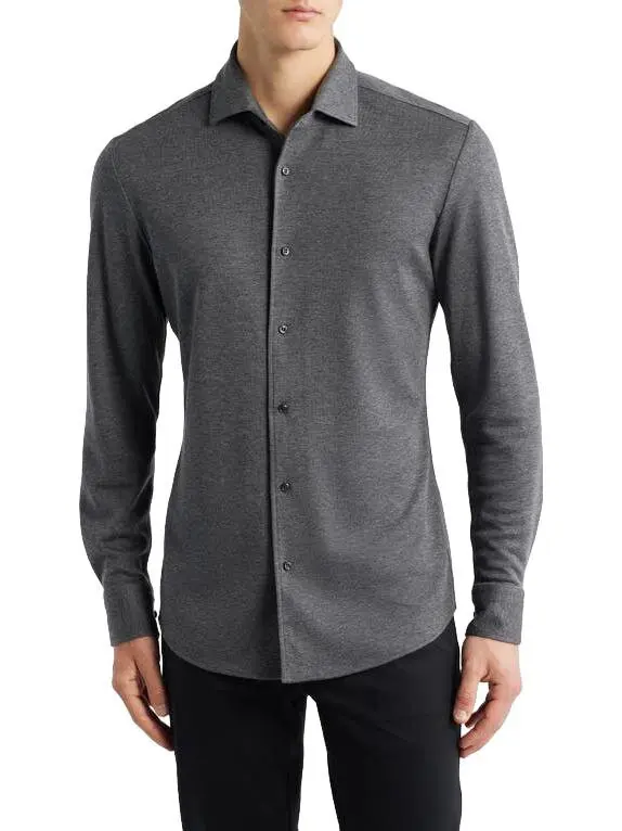 BOSS X Beckham Rudy Knit Button-up Shirt - Medium Grey
