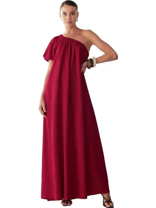 ST MRLO Jolie One-shoulder Maxi Dress - Holly Berry