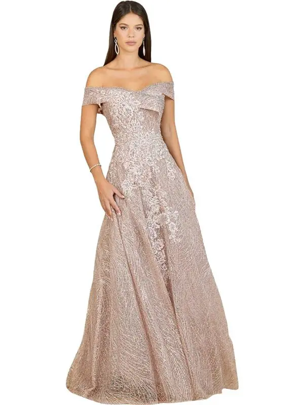 LARA NEW YORK Off-shoulder A-line Gown - Antiquerose