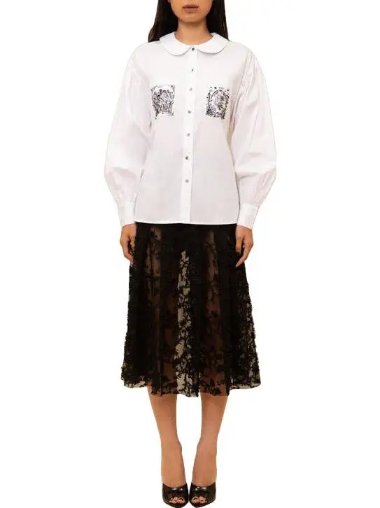 CONTESSA MILLS Tarot Embroidered Beaded Oxford Shirt - White