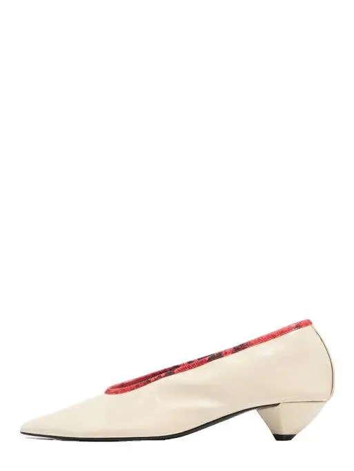 Bimba Y Lola Leather Heel Court Shoe - Ivory