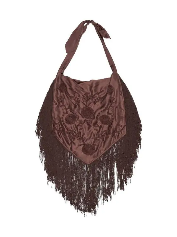 Bimba Y Lola Embroidered Fringed Shoulder Bag - Brown