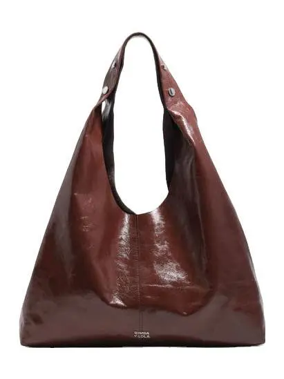 Bimba Y Lola Leather Maxi Shoulder Bag - Moka